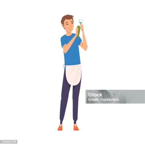 유리에서 양탄자와 먼지를 닦는 남자 가정 활동 하우스 키핑 일상 적인 의무와 집안일 만화 벡터 일러스트 가사 집안일에 대한 스톡 벡터 아트 및 기타 이미지 Istock