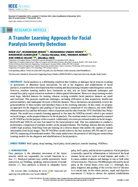 Pdf A Transfer Learning Approach For Facial Paralysis Severity Detection