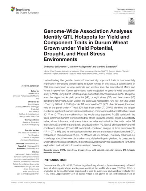 Pdf Genome Wide Association Analyses Identify Qtl Hotspots For Yield