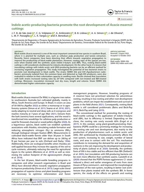 Indole Acetic Producing Bacteria Promote The Root Development Of Acacia