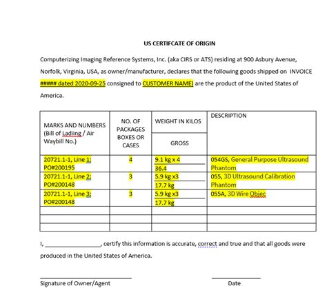 Certificate Of Origin Template