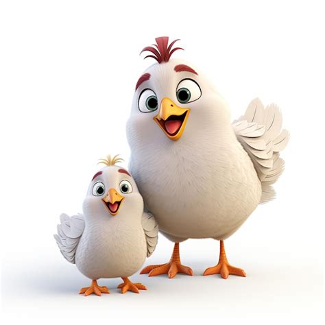 Pollo 3d Con Pollito Al Estilo De Los Dibujos Animados De Disney Foto Premium