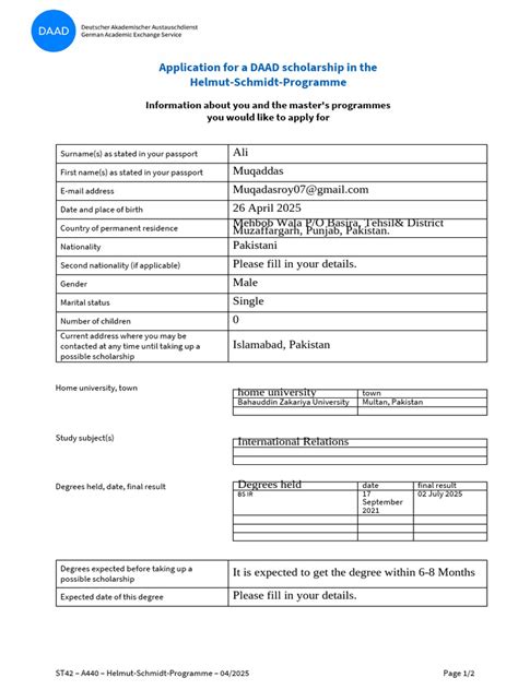 Daad Helmut Schmidt Programme Application Pdf