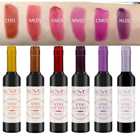 Aliver Wine Lip Tint Wine Lip Gloss Waterproof Bottle Style 6 Color Set