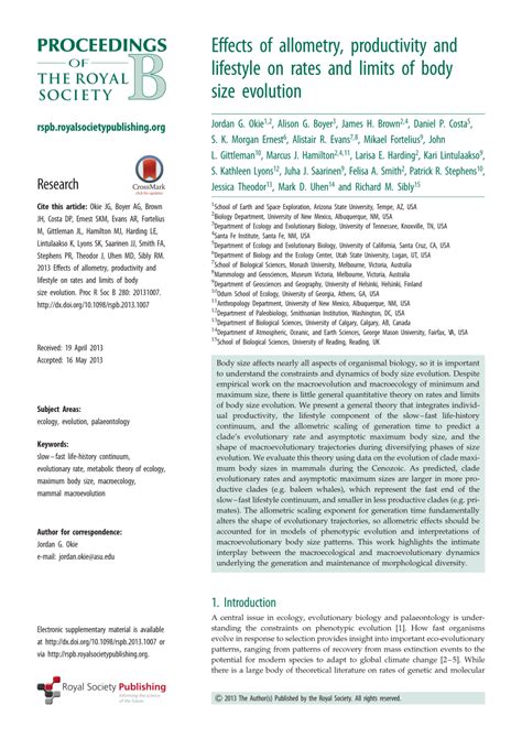 Pdf Effects Of Allometry Productivity And Lifestyle On Rates And