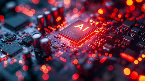 Advanced Computer Processor Chip With Ai Acceleration In Dark Digital Environment Stock Image