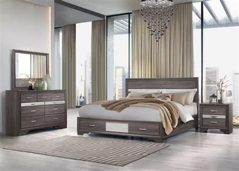 Seville Storage Queen Bedroom Set 5pcs Weathered Grey Global Furniture