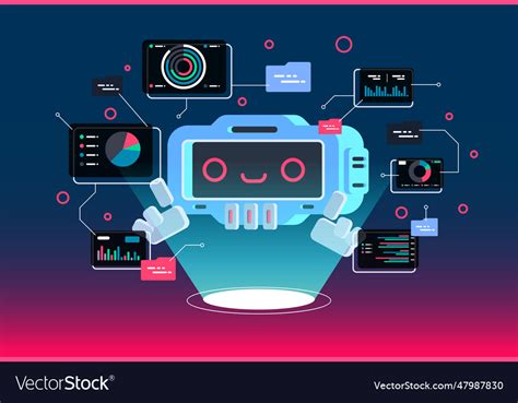 Modern Flat Cartoon Character Chat Bot Greets Vector Image