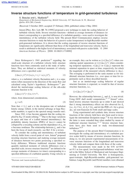 Pdf Inverse Structure Functions Of Temperature In Grid Generated