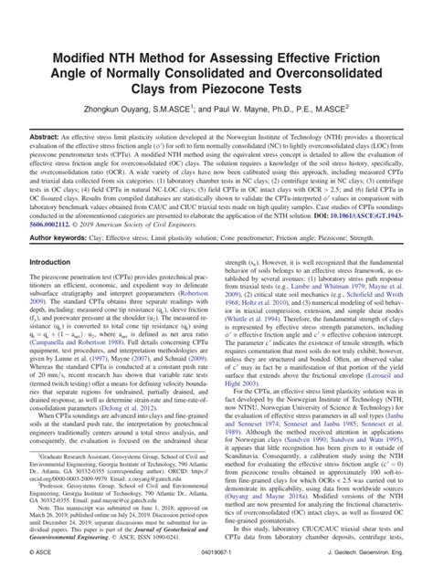 Modified Nth Method For Assessing Effective Friction Angle Of Normally Consolidated And