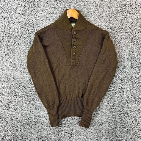 Vintage Military Sweater Mens Small Brown 100 Wool Depop