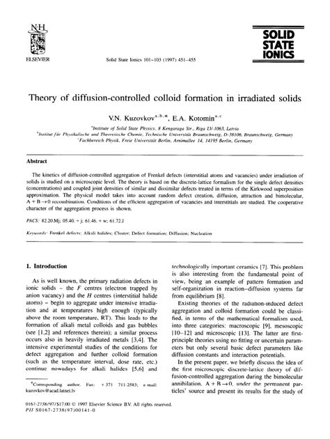 Pdf Theory Of Diffusion Controlled Colloid Formation In Irradiated Solids