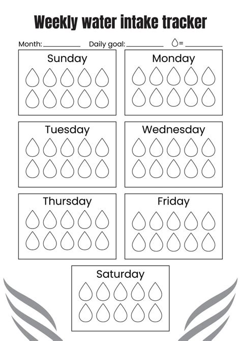 Weekly Water Tracker Bandw Printable For Hydration Goals