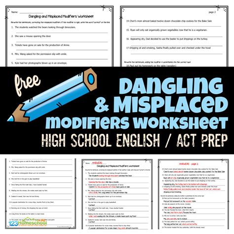 Misplaced And Dangling Modifiers Worksheet Modifiers Adjectives 7th