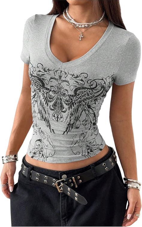 Soly Hux Womens Graphic Tees Y2k Vintage Gothic Tops 2000s Streetwear