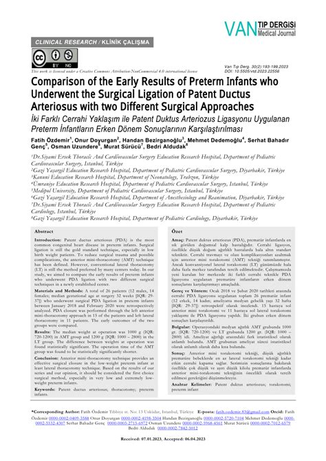 Pdf Comparison Of The Early Results Of Preterm Infants Who Underwent The Surgical Ligation Of