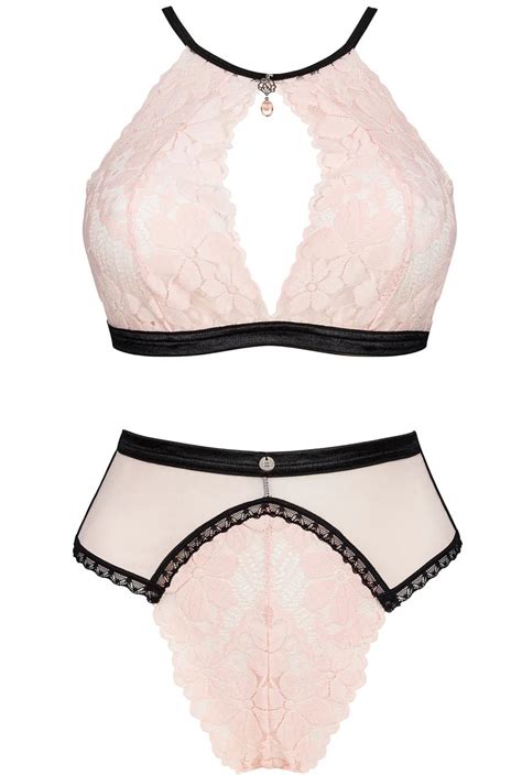 Luxe Blush Pink Lace And Black 2 Piece Lingerie Set Lingerie Seduction
