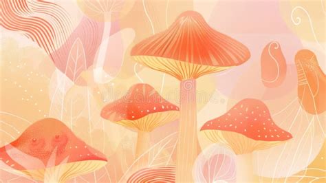Vibrant Digital Illustration Of Colorful Mushrooms On A Pastel