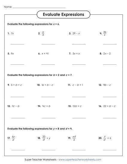Evaluate Expressions Worksheet Evaluating Expressions Worksheets 3