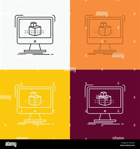 3d Cube Dimensional Modelling Sketch Icon Over Various Background Line Style Design