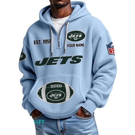 New York Jets Quarter Zip Waffle Knit Hoodie Personalize Name Mytown