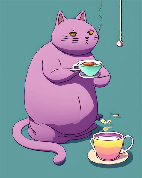 Fat Cat Drinking Tea In His Home · Creative Fabrica