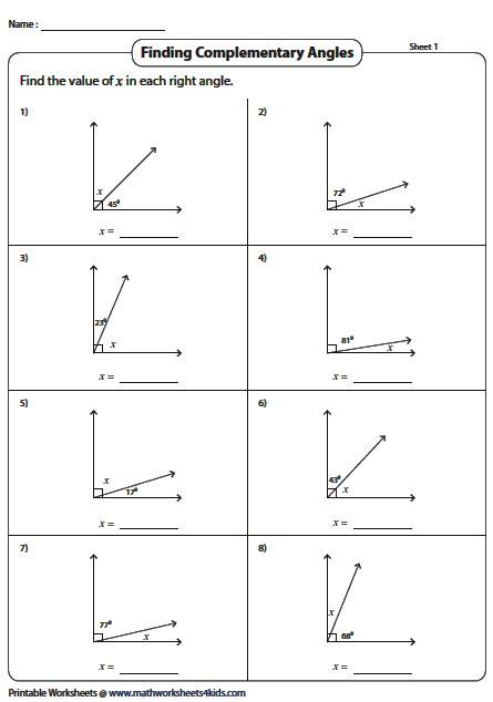Complementary And Supplementary Angles Worksheets Geometry