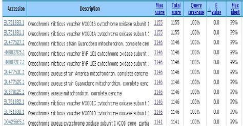 Top 10 Sequences Producing Significant Alignments Oniloticus