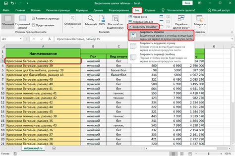 Как закрепить шапку таблицы в Excel Фиксация верхней строчки сложной шапки
