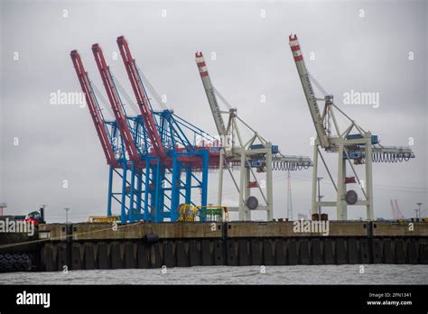 Container Terminal At The Port Hamburg Four High Performance Container