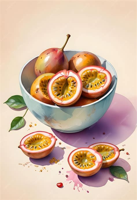 Watercolor Passion Fruit Illustration Premium Ai Generated Image