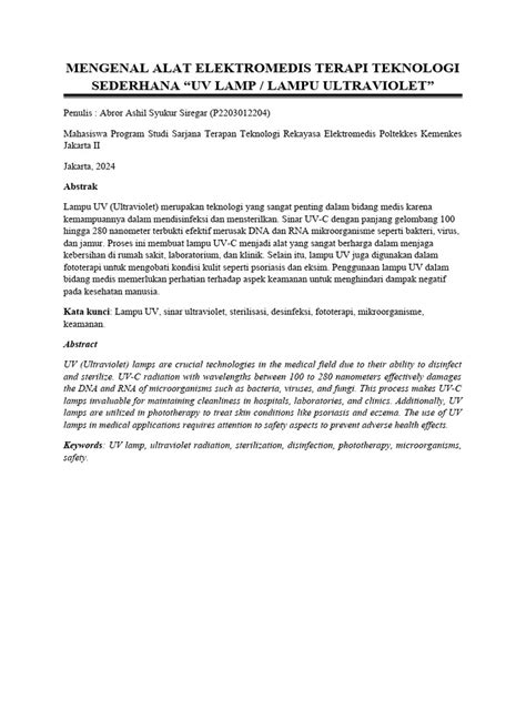 Mengenal Alat Elektromedis Terapi Teknologi Sederhana Uv Lamp Lampu Ultraviolet Pdf