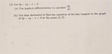 solved let 3y xy x 3 a use implicit differentiation