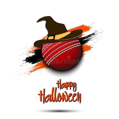Cricket Ball With Witch Hat And Happy Hallowen Stock Vector