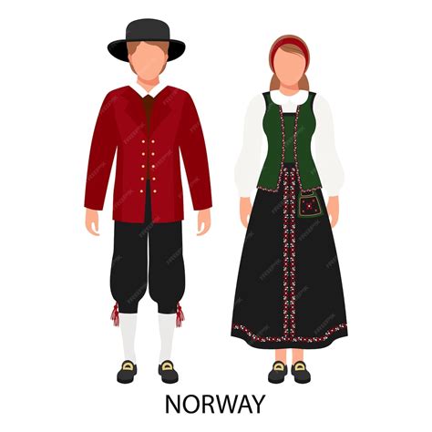 Una Pareja De Un Hombre Y Una Mujer En Trajes Populares Noruegos