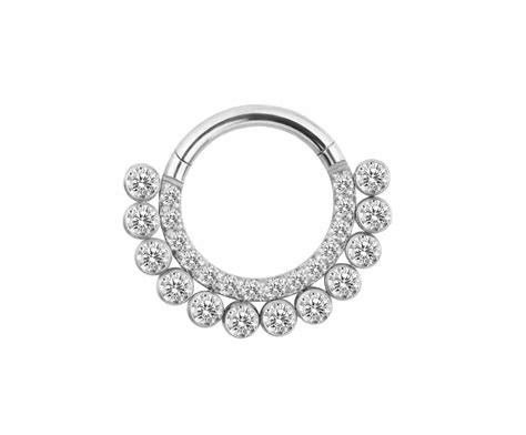 Kolczyk Piercing Clicker Tytanowy Srebrny Z Cyrkoniami Kółko Septum 1 2