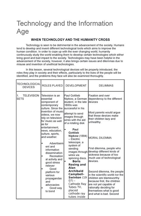 Technology And The Information Age Technology And The Information Age