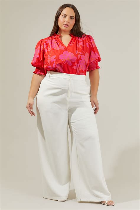 Maylene Mile Floral Split Neck Top Curve Sugarlips