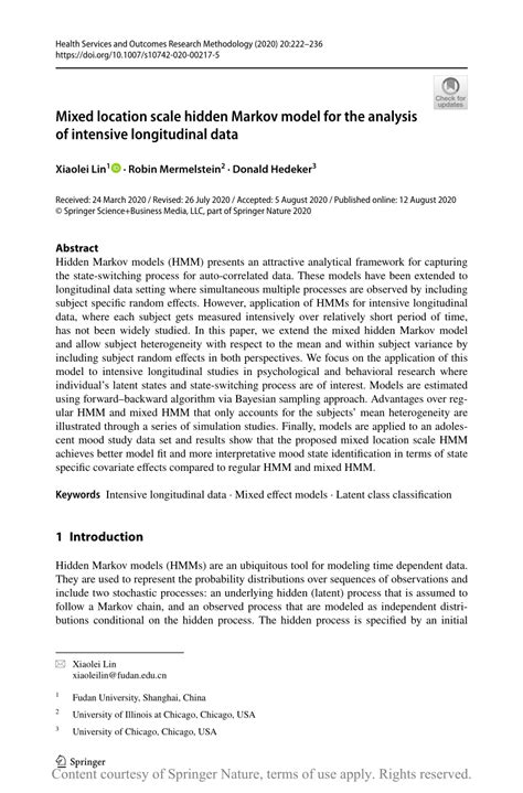 Mixed Location Scale Hidden Markov Model For The Analysis Of Intensive