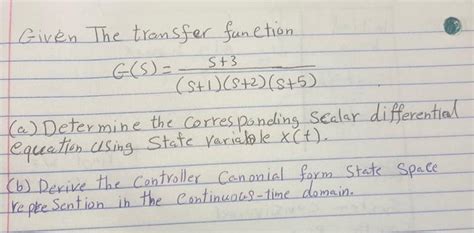Solved Given The Transfer Function Gss1s2s5s3