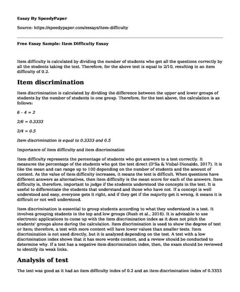 📌 Free Essay Sample Item Difficulty