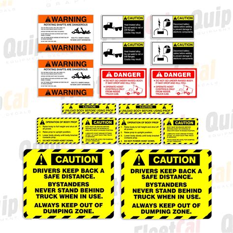 Dump Truck Universal Safety Decal Set 003 Truck And Equipment Decals