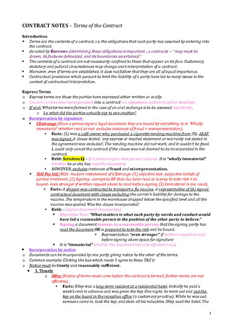 Terms Of The Contract Exam Summary Contract Notes Terms Of The