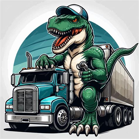 Premium Vector Cartoon Dinosaur Monster Truck On The Offroad Trex
