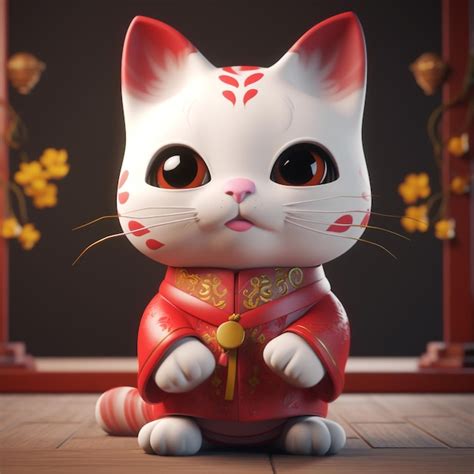 Premium Photo Cute Chibi Cat Representing Lunar New Year 3d Unreal