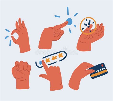 Vector Illustration Of Set Of Several Hands Ok Push Buttom Touch