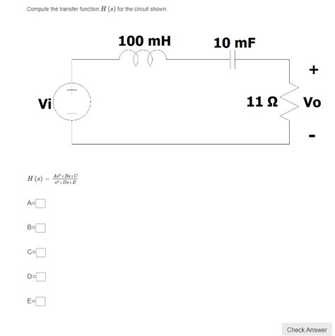Solved Compute The Transfer Function H S For The Circuit Chegg