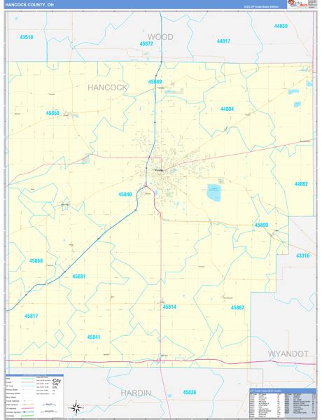 Hancock County Oh Zip Code Wall Map Basic Style By Marketmaps Mapsales