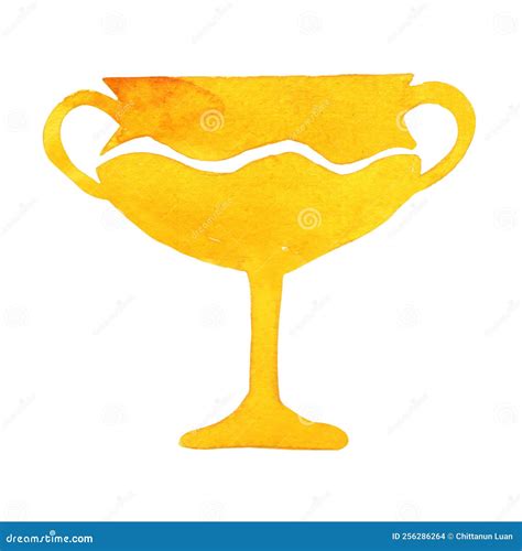 Ancient Gold Cup Sign Watercolor Illustration For Decoration On Historical And Pottery Stock