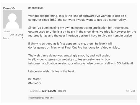 This Comment Was The First And Only Reply To The Unity 10 Launch